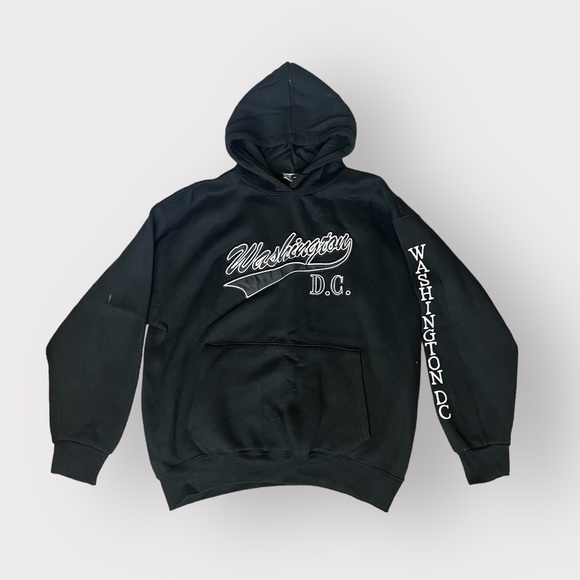 Jackets & Coats | Black Washington Dc Cursive Embroidered Pocket Hoodie ...